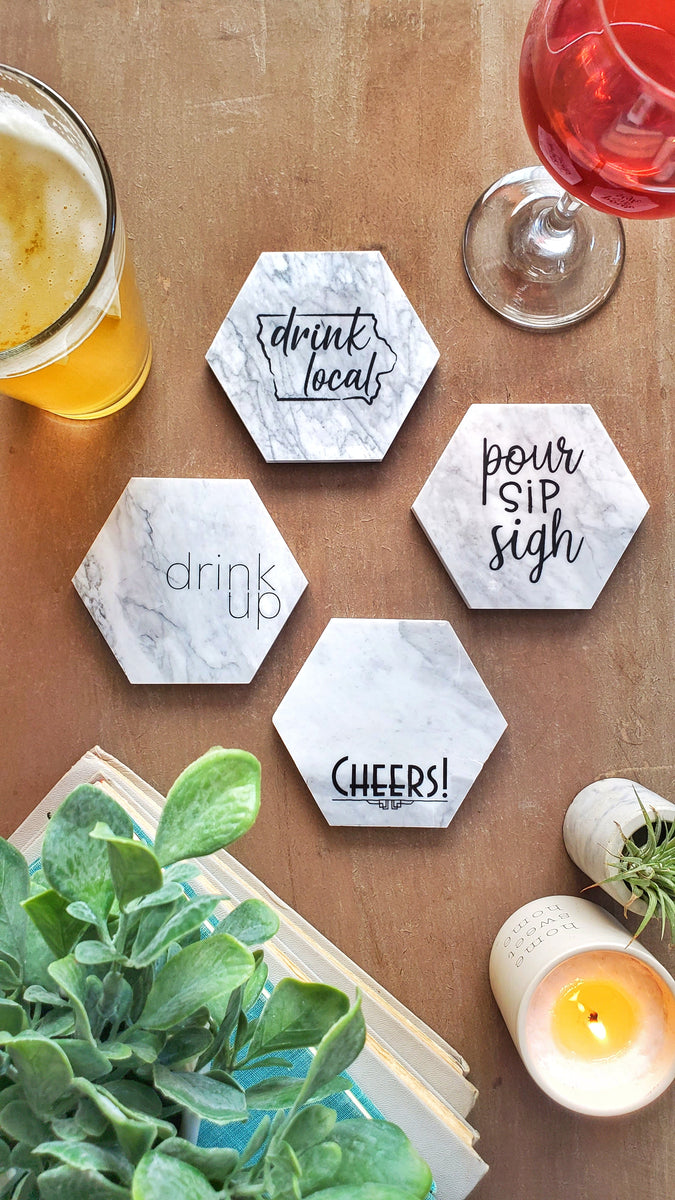 Drink Local Iowa *New* Marble Coaster by Cheers Ink